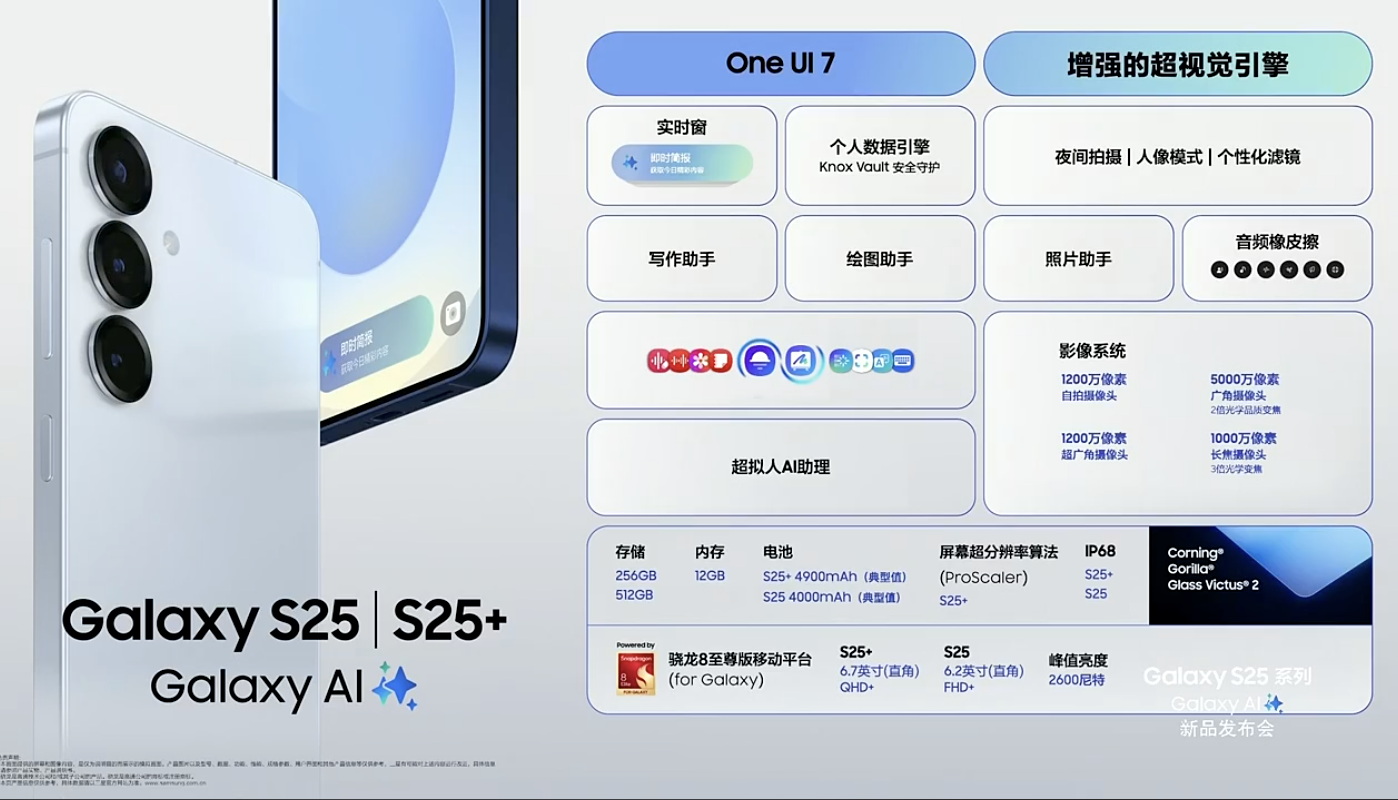 三星 Galaxy S25 系列国行发布：5999 元起售享国补，国行有两个独占 | 爱范儿